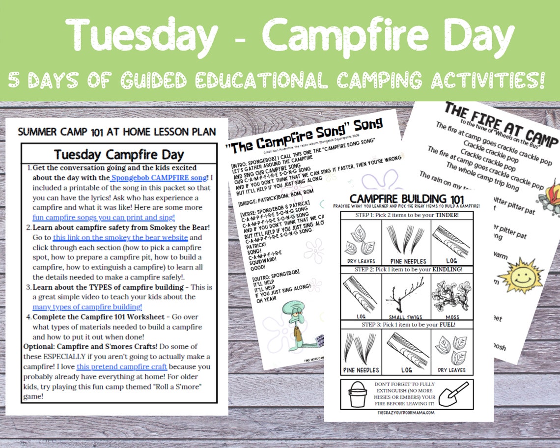 33 Page camping 101 DIY Summer Camp Printable 5 Days of Educational ...