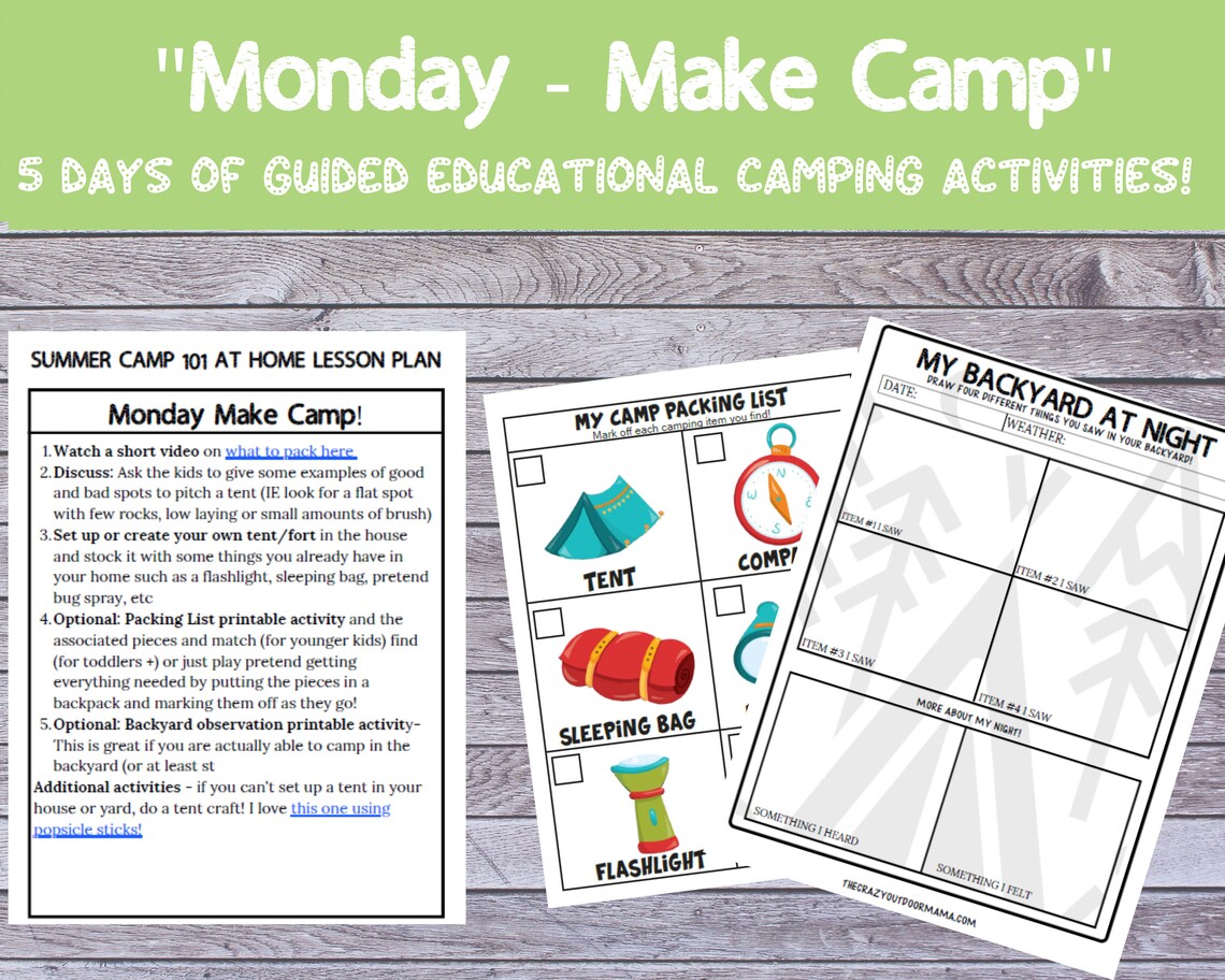 33 Page camping 101 DIY Summer Camp Printable 5 Days of Educational ...