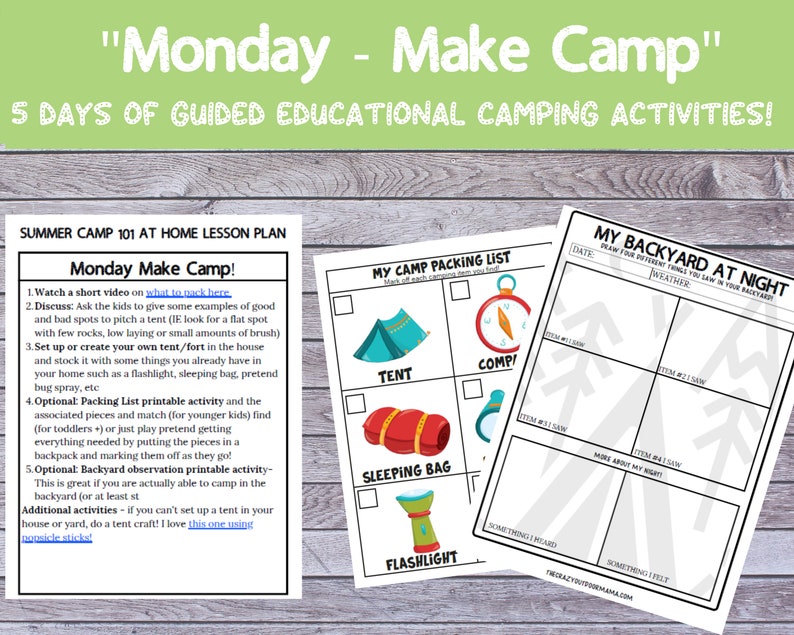 33 Page camping 101 DIY Summer Camp Printable 5 Days of Educational ...