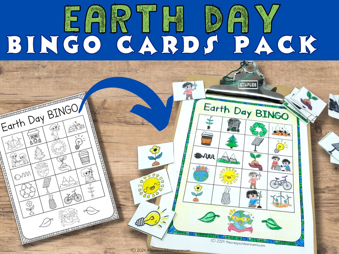 Earth Day BINGO Cards 20 Coloring Cards Extra Large Calling Cards - Etsy