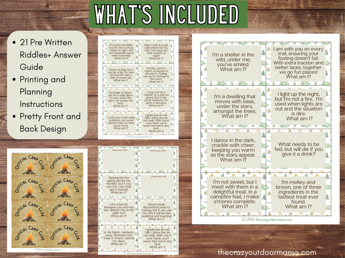 21 Camping Scavenger Hunt Riddles + Clues [printable Camping Party Game ...