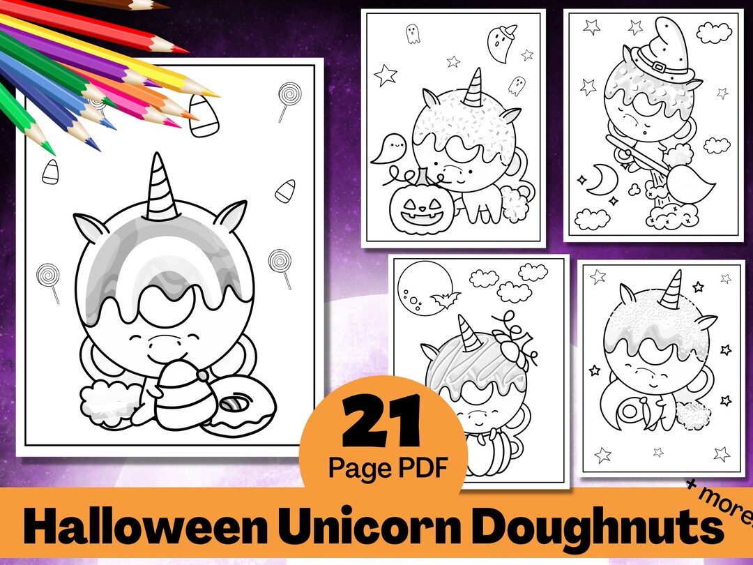 Halloween Unicorn Doughnut Coloring Pages and More for Kids, 21 ...