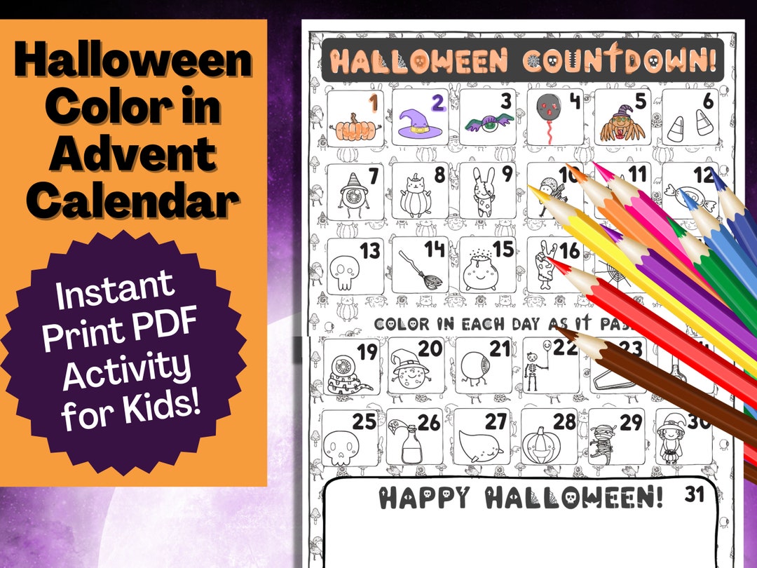 Halloween Advent Calendar Printable Coloring Activity for Kids Perfect ...