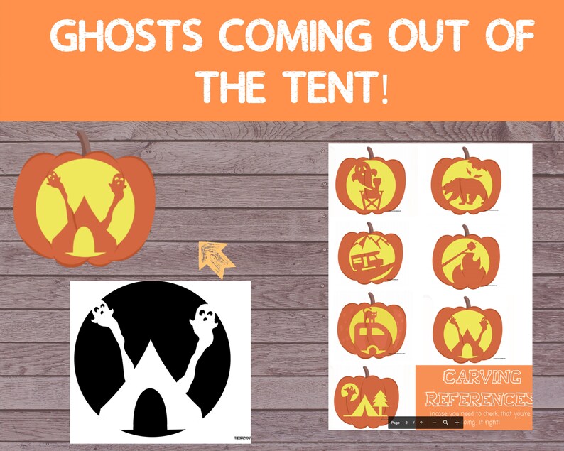 7 Halloween Themed Camping Pumpkin Carving Templates printable PDF ...