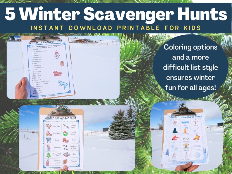 Cute Printable Winter Scavenger Hunt for Kids - 5 Instant Download ...