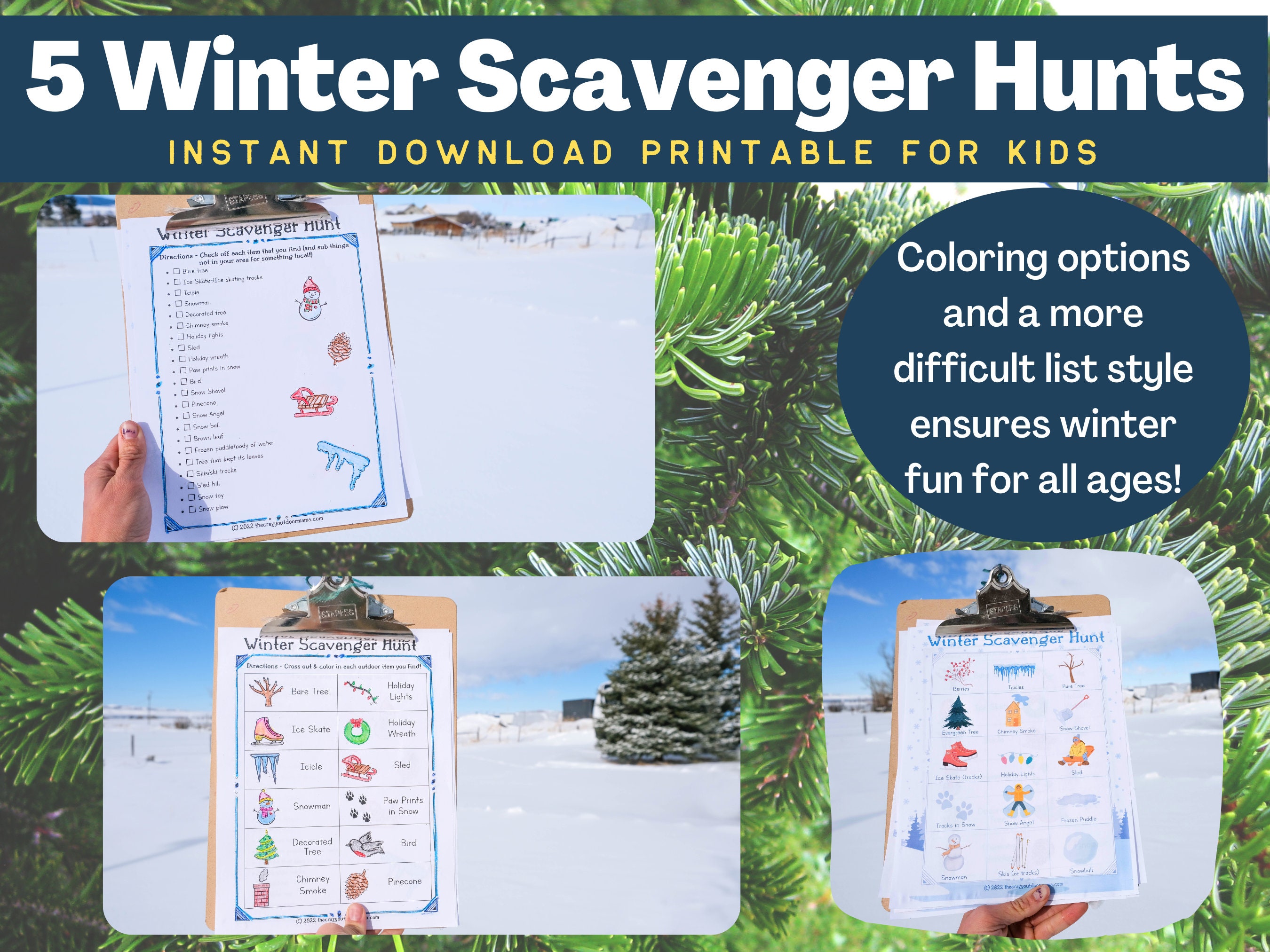 Cute Printable Winter Scavenger Hunt for Kids - 5 Instant Download ...
