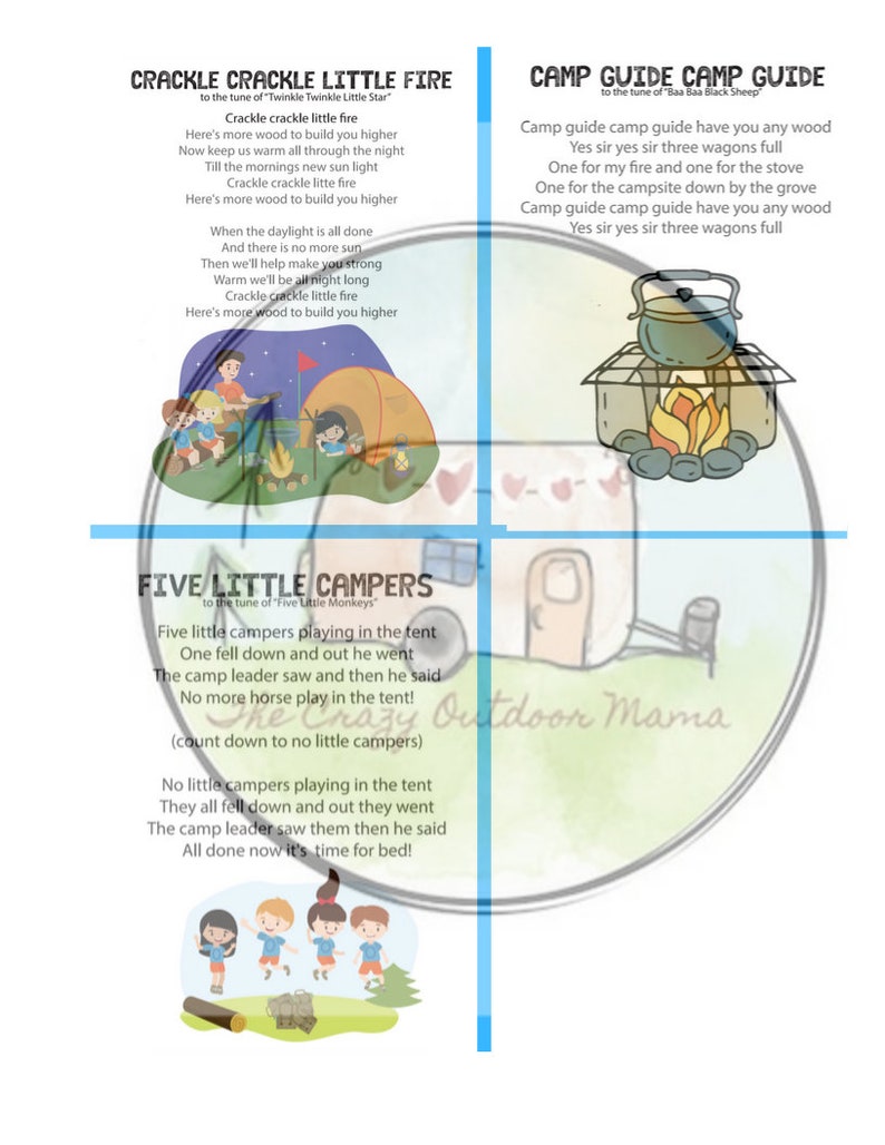 Seven Printable Kids Camp Songs - Etsy