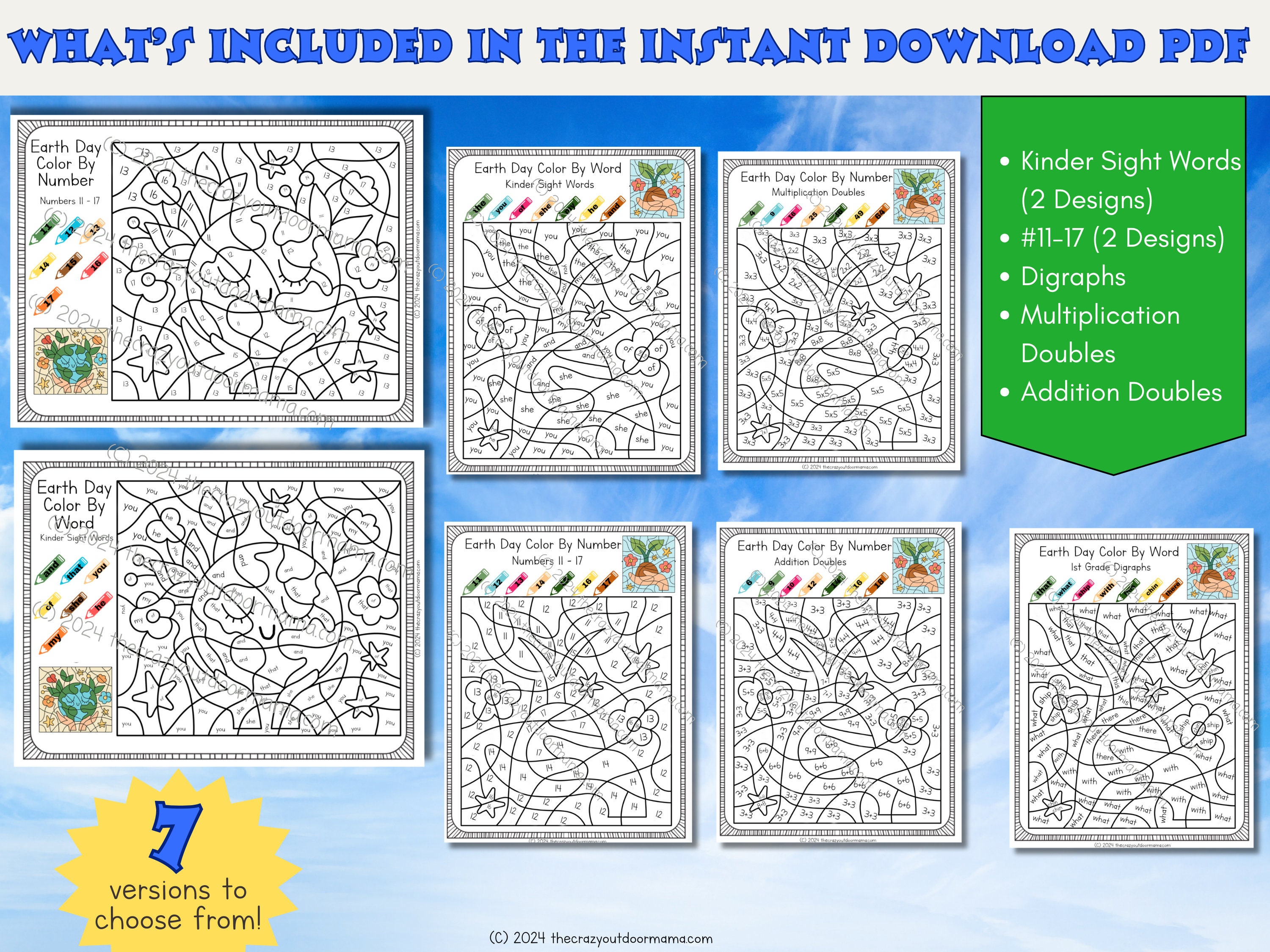 7 Earth Day Color by Number Sight Words Printables sight Words ...