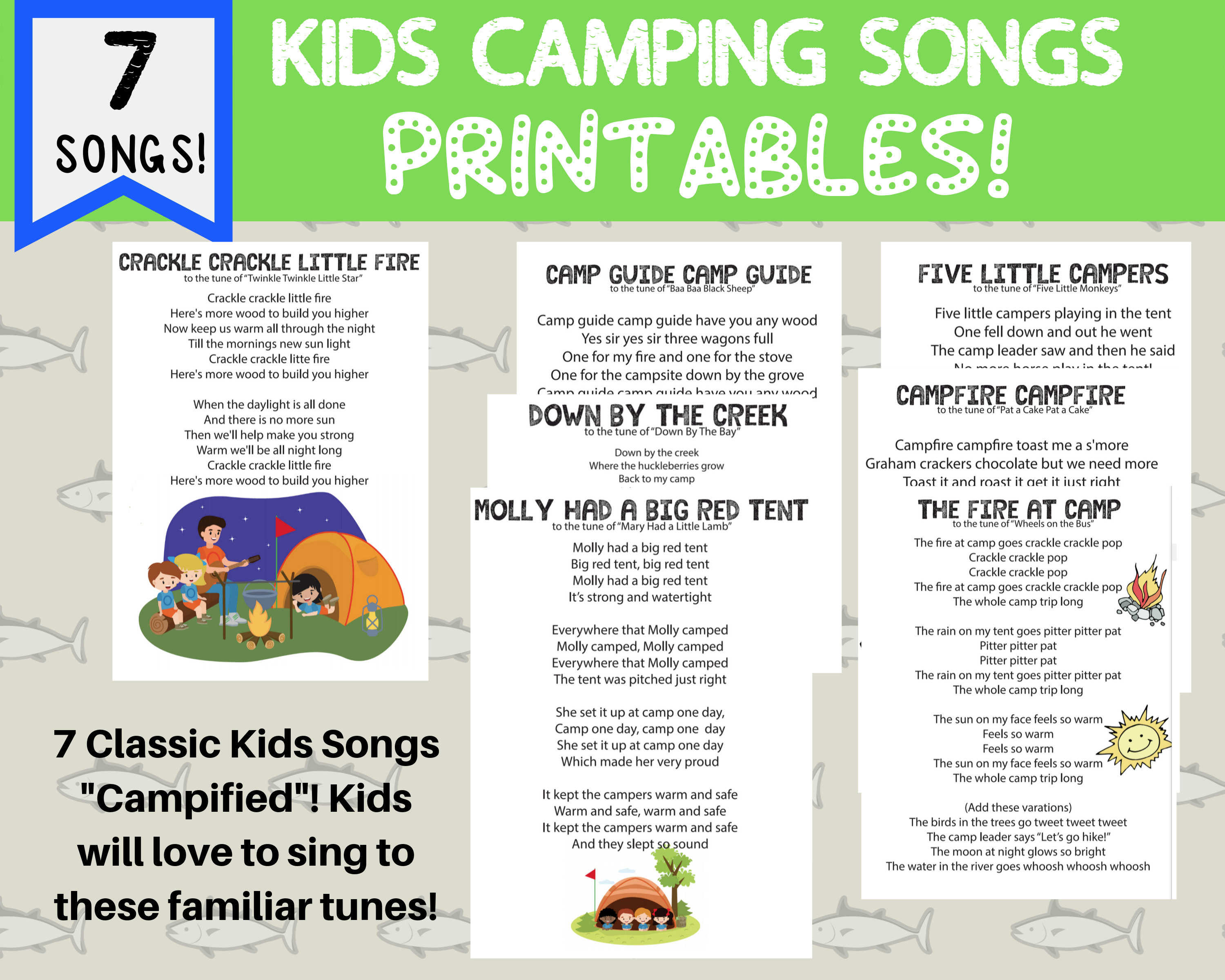 Seven Printable Kids Camp Songs - Etsy