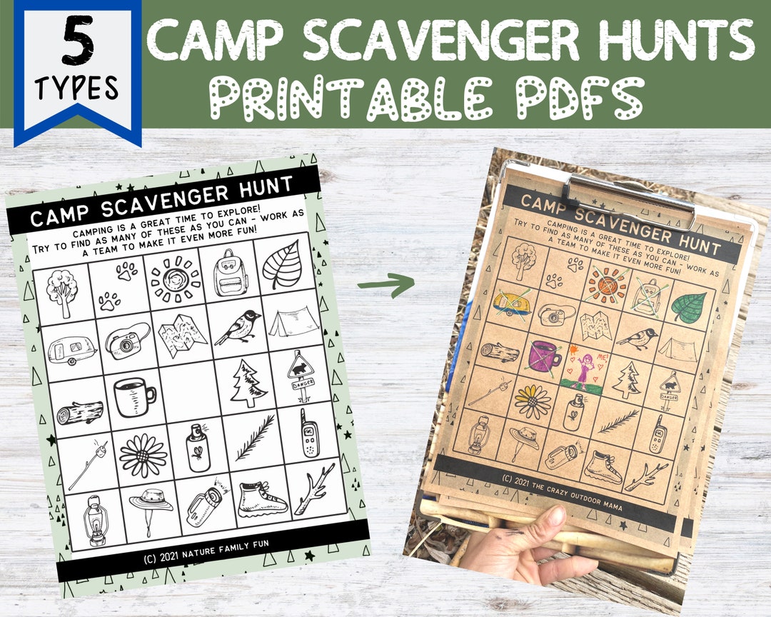Camping Scavenger Hunt – 5 Printable Kids Games (PDF Pattern) - Etsy
