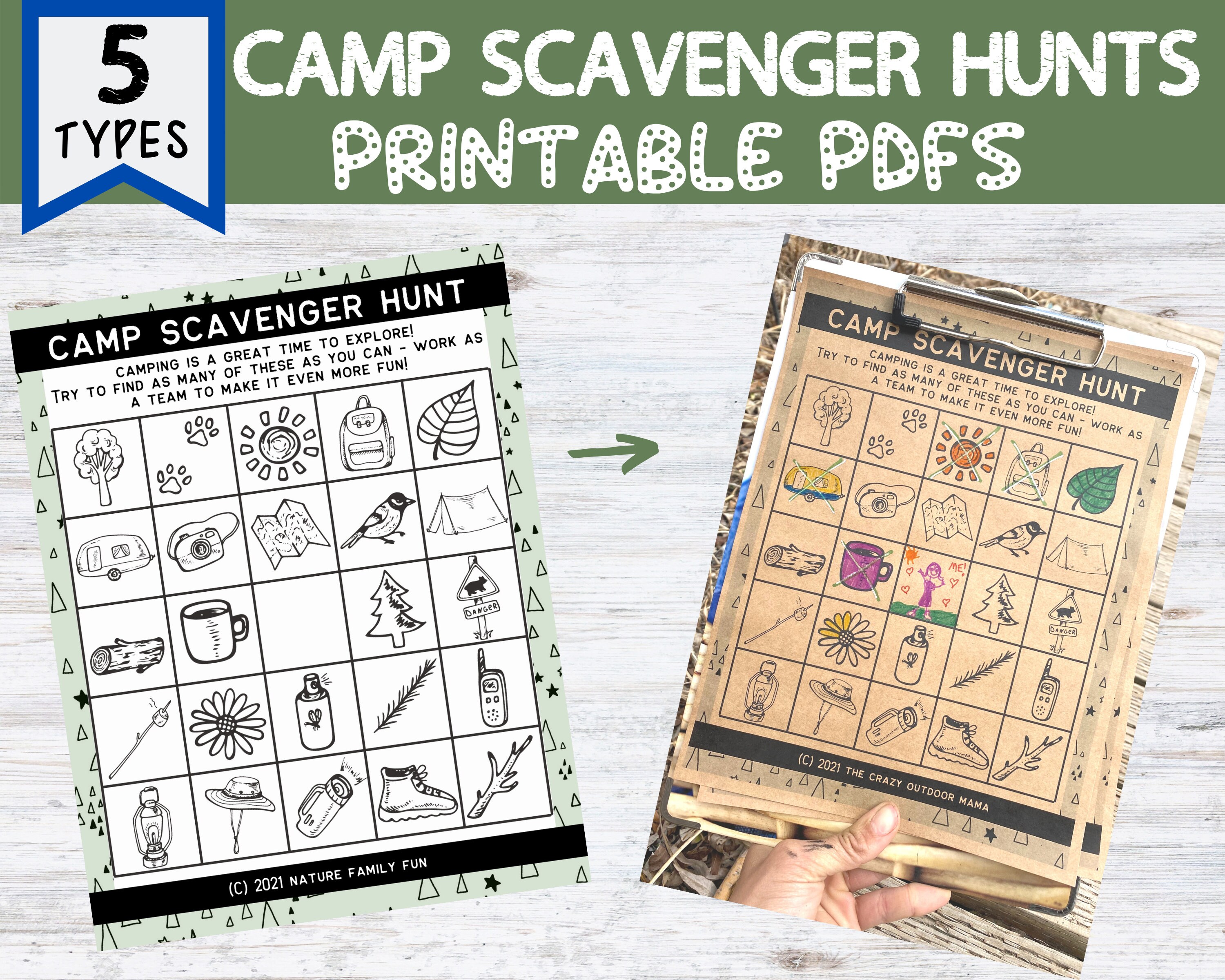 Camping Scavenger Hunt – 5 Printable Kids Games (PDF Pattern) - Etsy