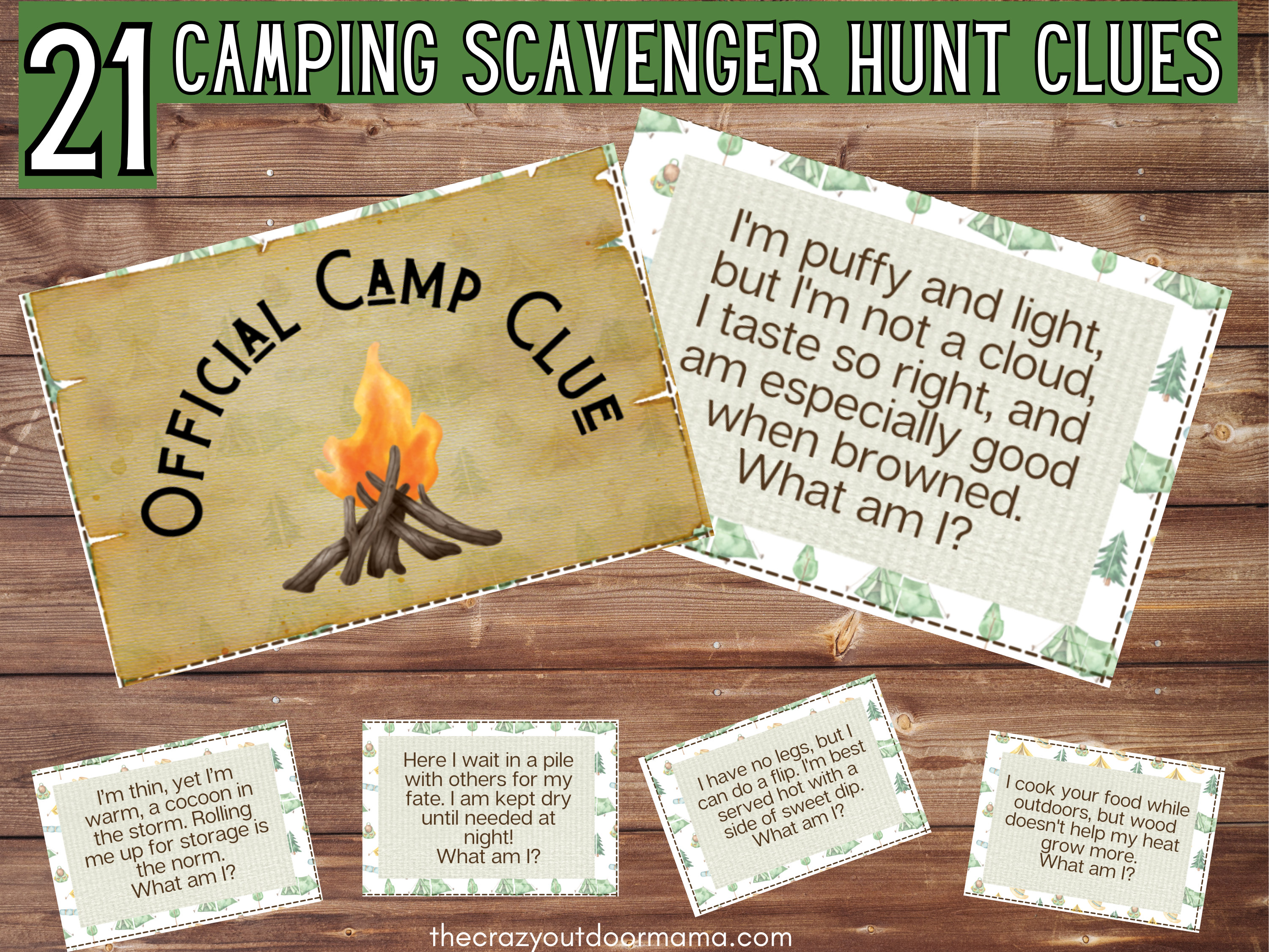 21 Camping Scavenger Hunt Riddles + Clues [printable Camping Party Game ...