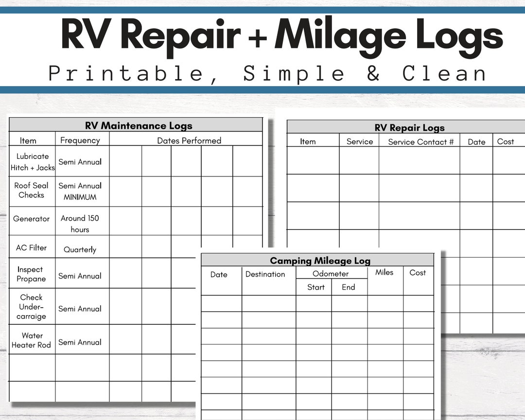 Simple Logs for RV Maintenance, RV Repair and RV Mileage [pdf ...