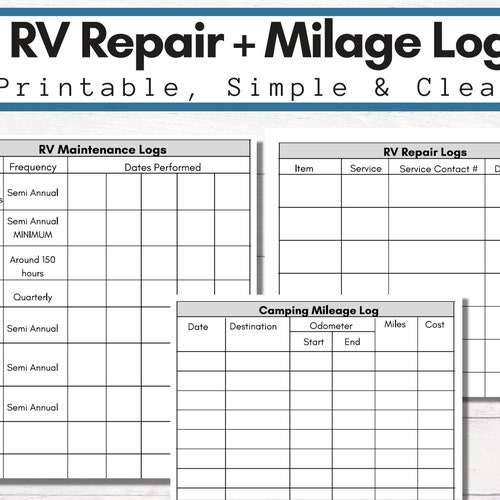 Simple Logs for RV Maintenance RV Repair and RV Mileage pdf - Etsy
