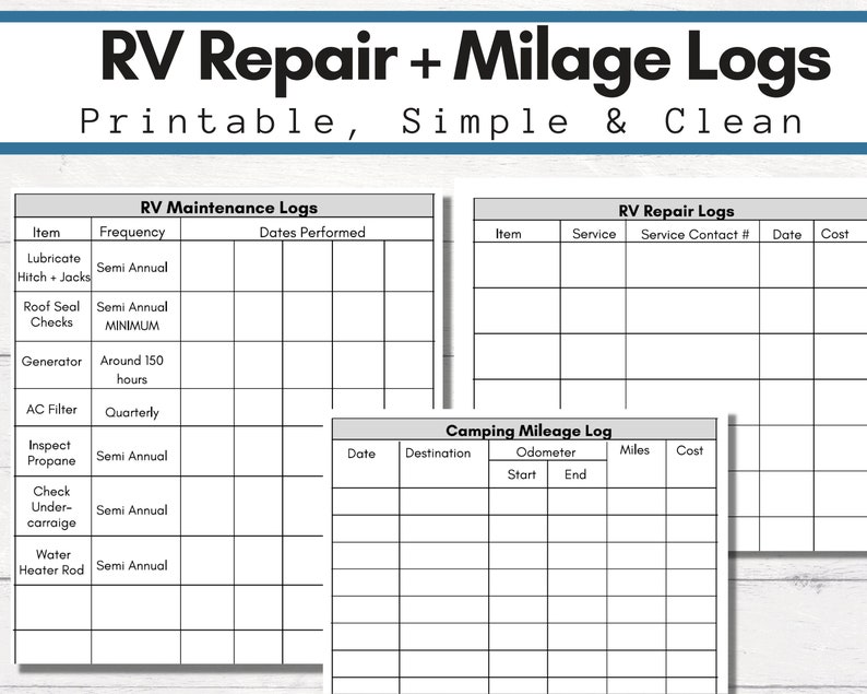 Simple Logs for RV Maintenance, RV Repair and RV Mileage [pdf ...
