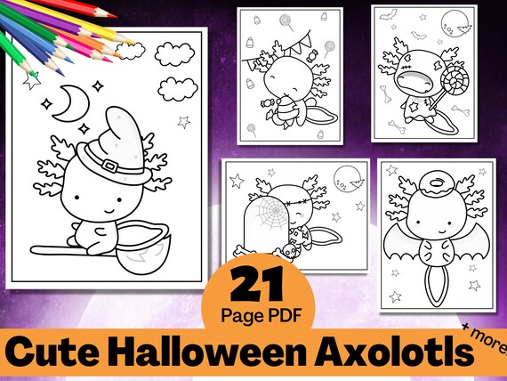 Cute Halloween Axolotl Coloring Pages and More for Kids 21 - Etsy