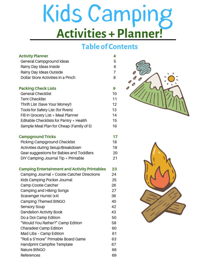 72 Page Kids Camping Planner and Activity {printable} Book - Etsy