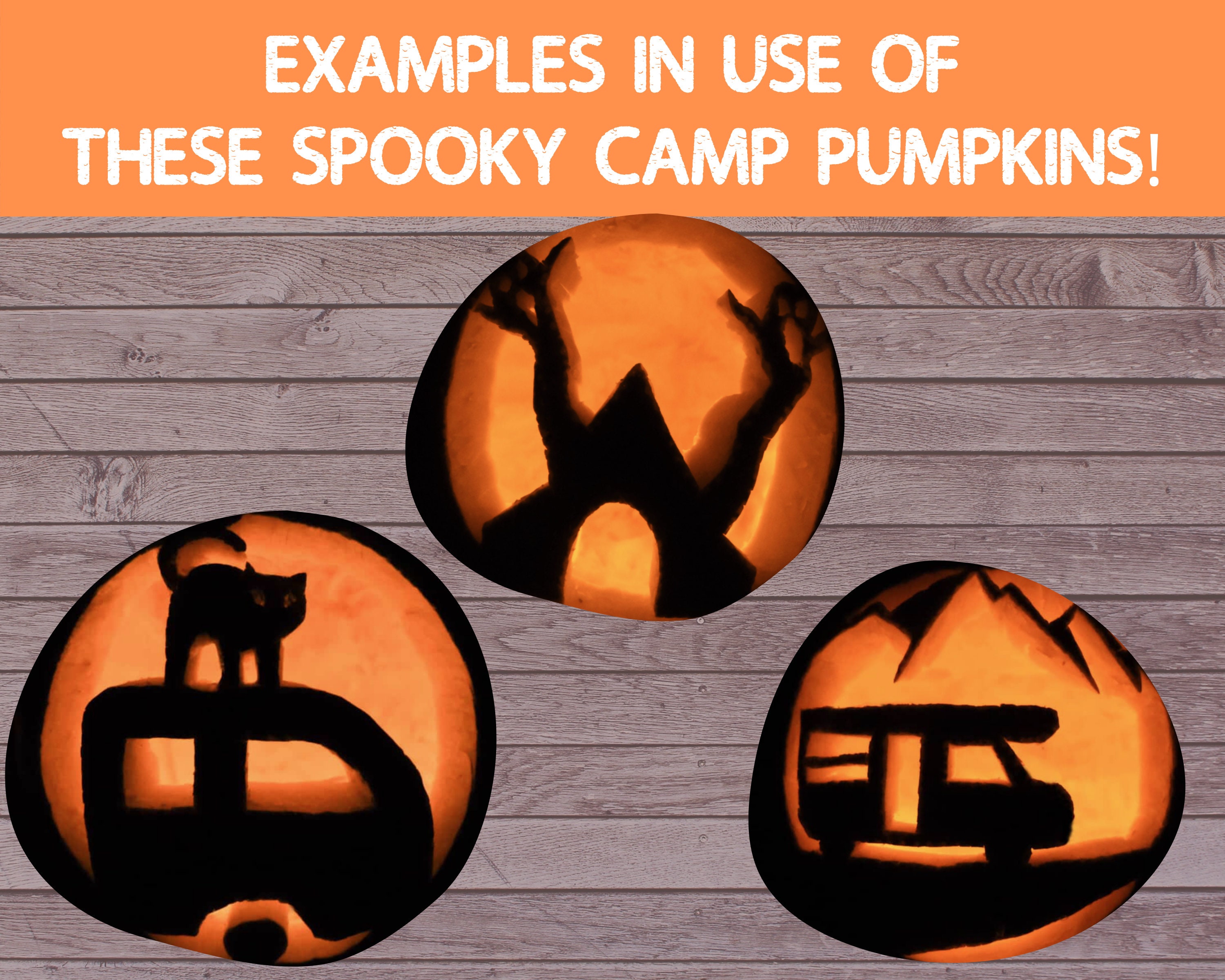 7 Halloween Themed Camping Pumpkin Carving Templates [printable PDF ...