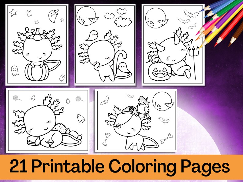 Cute Halloween Axolotl Coloring Pages and More for Kids 21 - Etsy