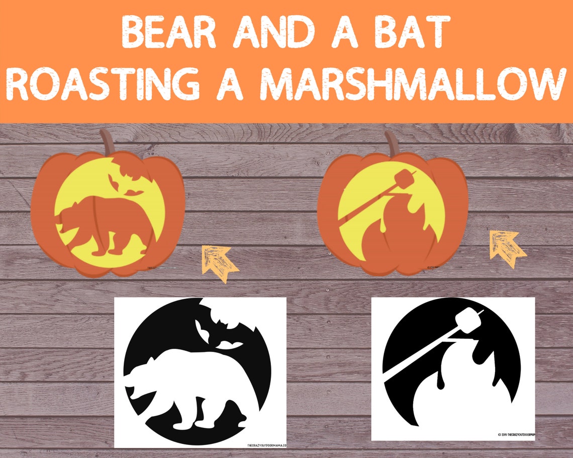 7 Halloween Themed Camping Pumpkin Carving Templates printable PDF ...