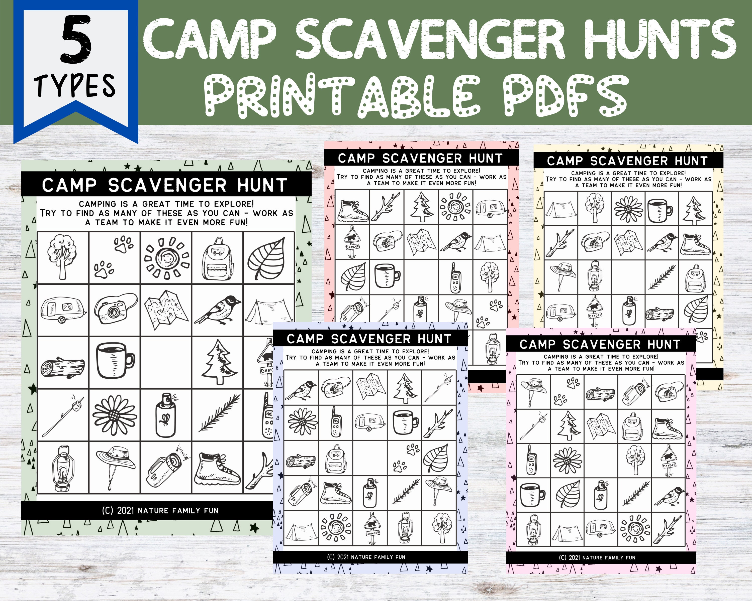 Camping Scavenger Hunt – 5 Printable Kids Games (PDF Pattern) - Etsy