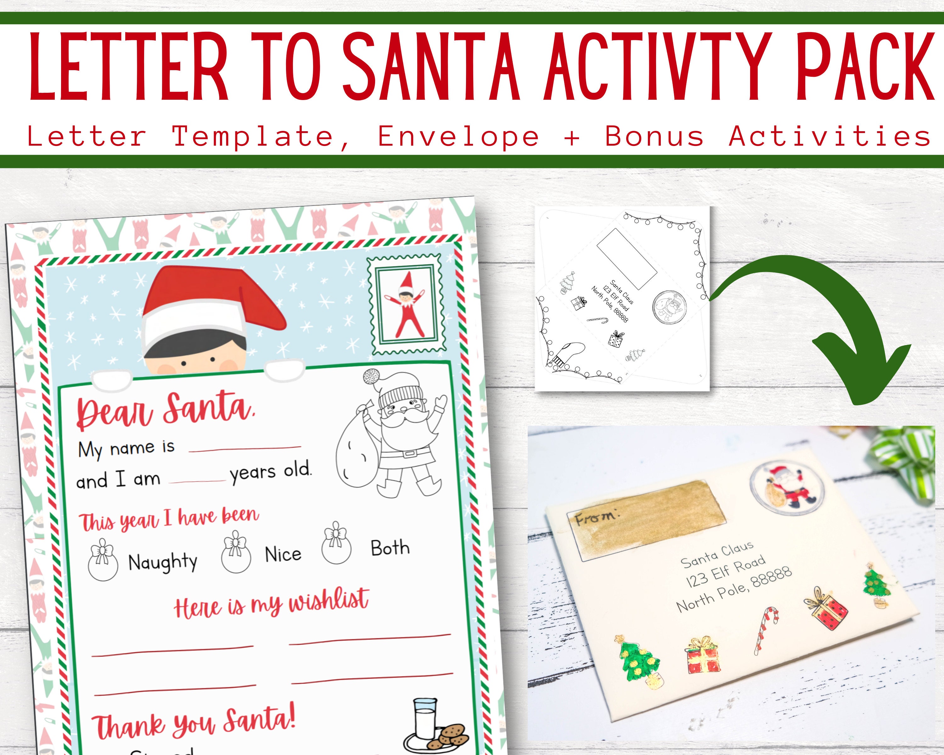 Adorable Elf Themed Letter to Santa Activity Pack envelope Template ...