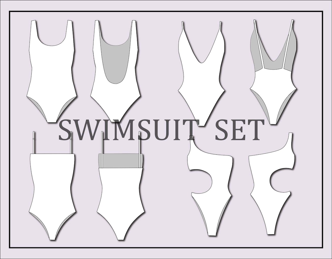 Swimsuit Set Bundle Vector fashion Flat Sketch for Adobe Illustrator ...