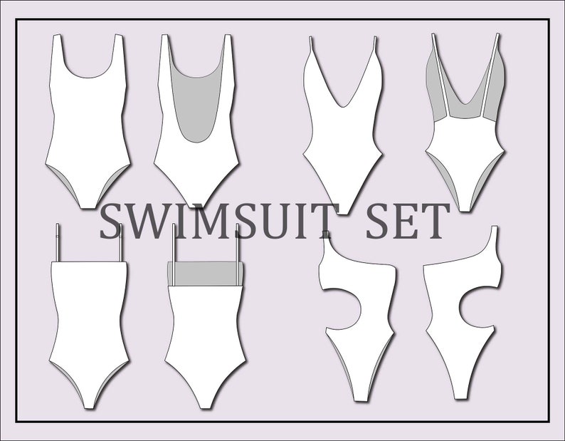 Swimsuit Set Vector: Fashion Flat Sketch Template (digital Download) - Etsy