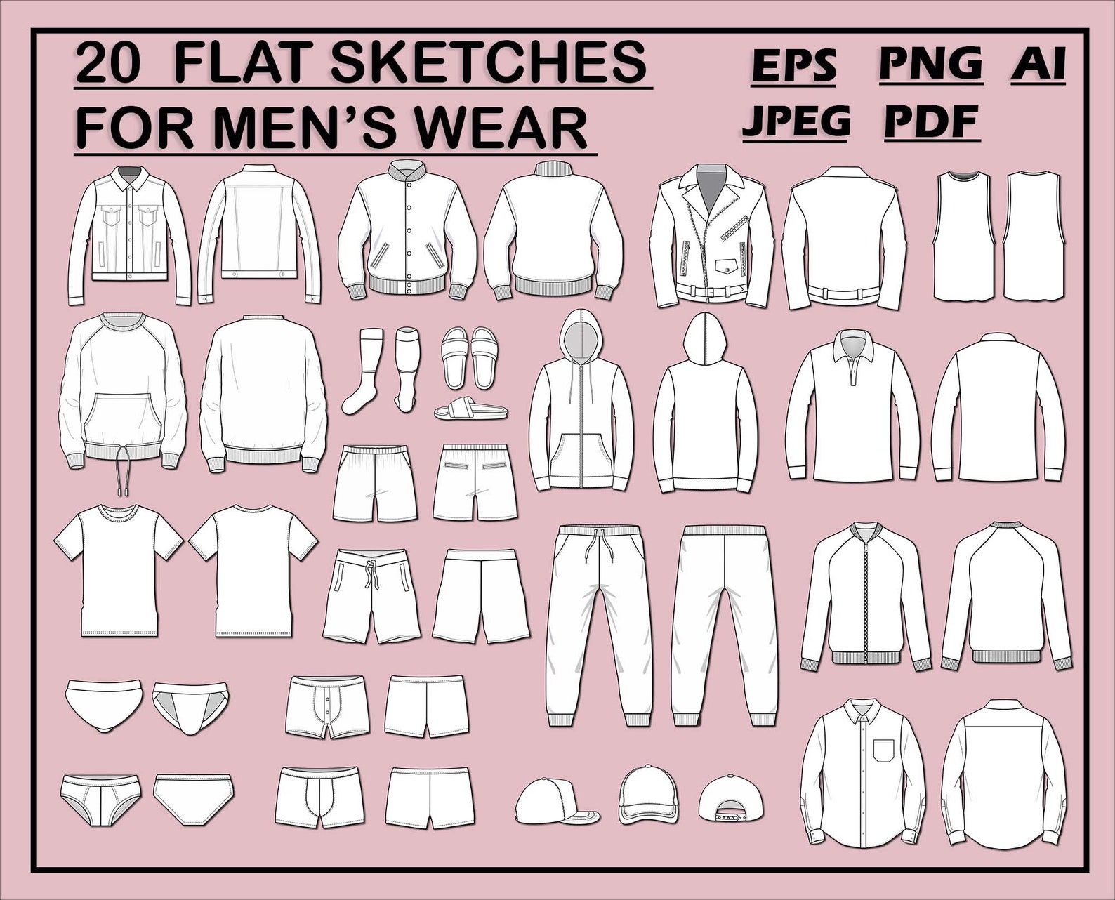 Men's Wear Bundle Vectors -mens Clothes Vector -fashion Flat Sketch for ...