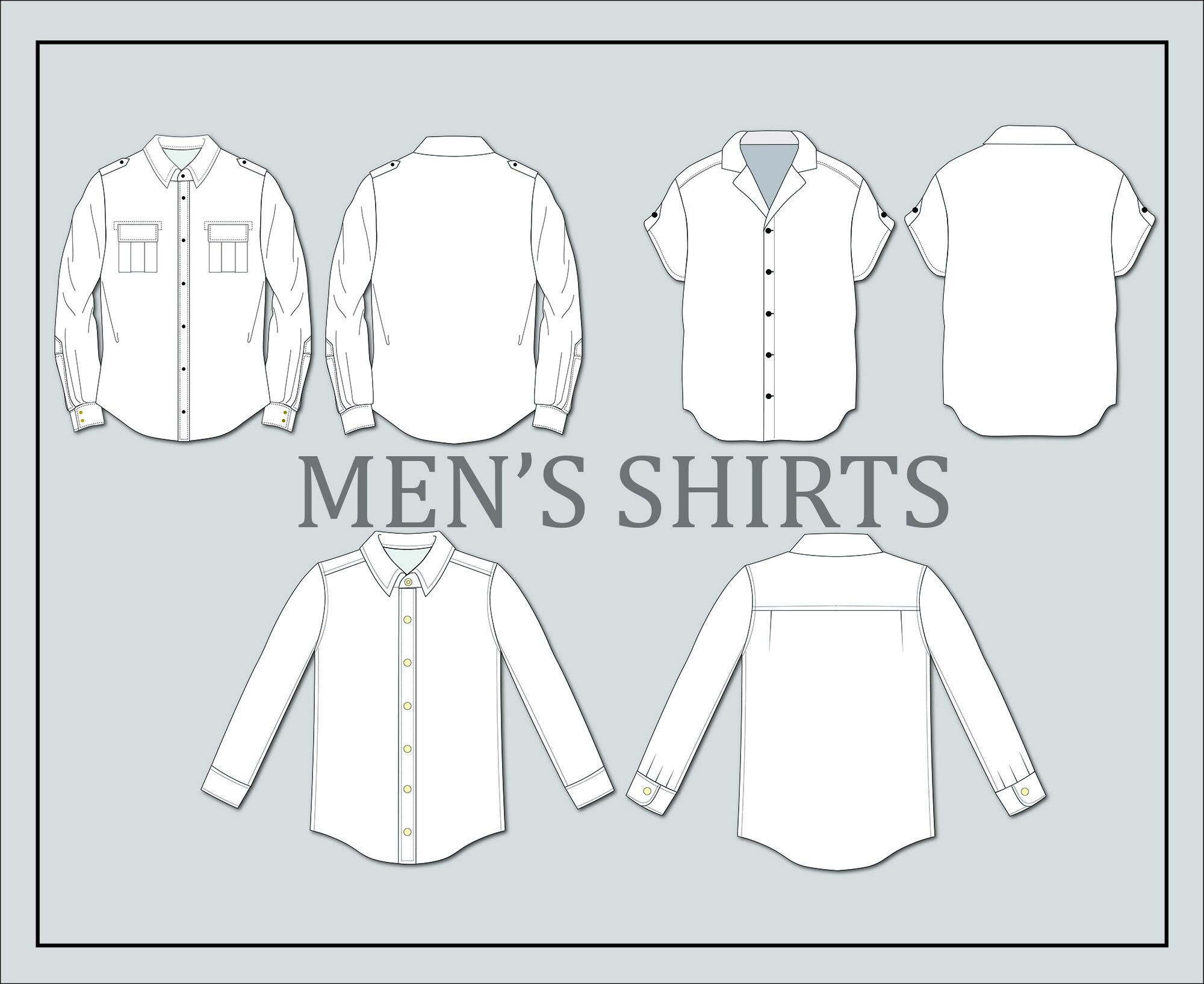 Men's shirts vectors fashion flat sketch for adobe | Etsy