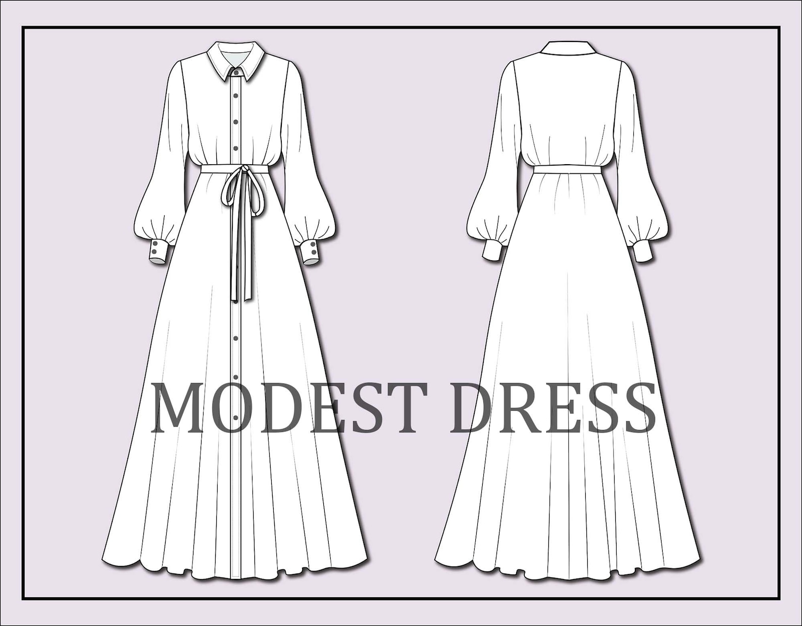 Modest Dress Vector -long Dress Vector-fashion Flat Sketch for Adobe ...