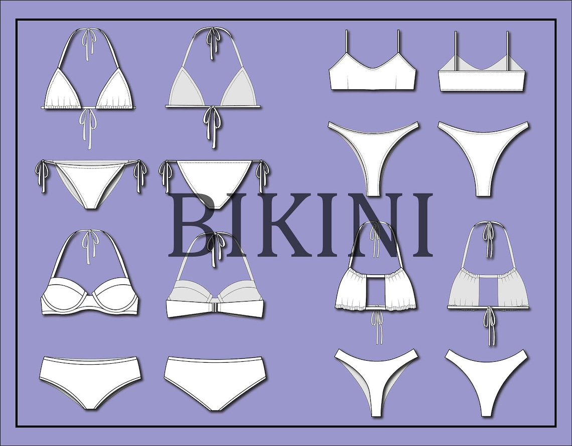 Bikini Swimsuit Set Bundle Vector -fashion Flat Sketch for Adobe ...
