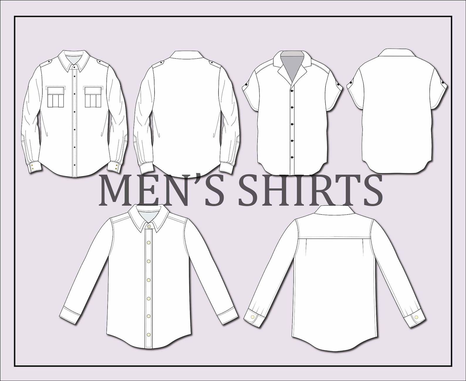 Men's Shirts Vectors -fashion Flat Sketch for Adobe Illustrator ...