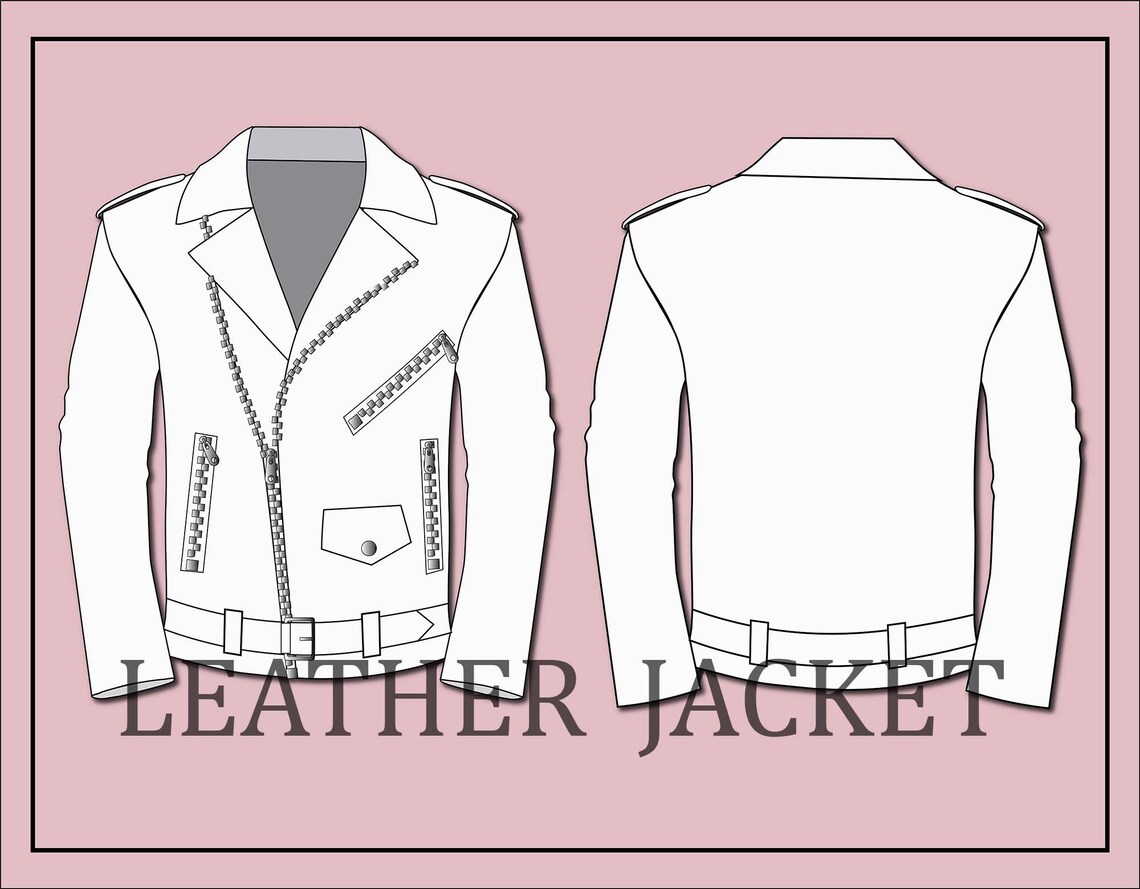 Biker Leather Jacket Vector: Fashion Flat Sketch (digital Download) - Etsy