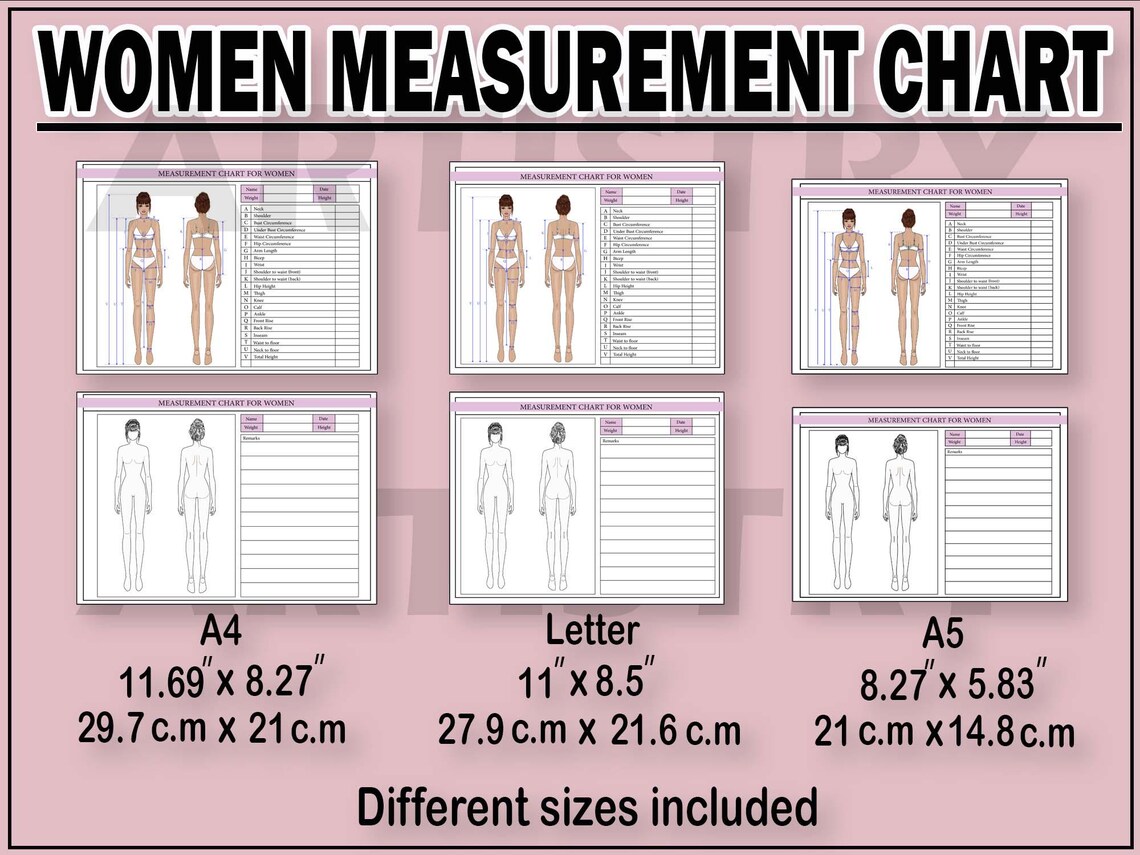 Women Body Measurement Chart Sheet ,body Measurements Tracker,sewing ...