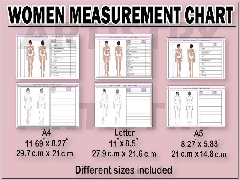 Women Body Measurement Chart Sheet ,body Measurements Tracker,sewing ...