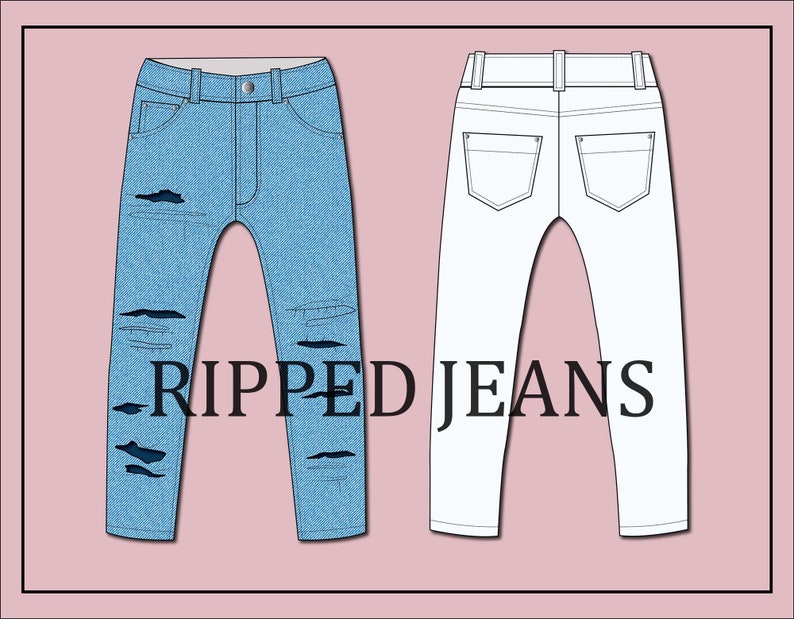 Ripped Jeans Vector Ripped Denim Pants Vector fashion Flat Sketch for ...