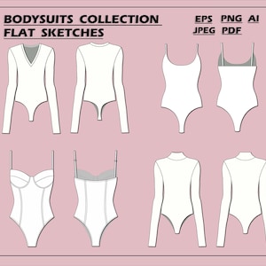 Bodysuits Set Bundle Vector bodysuit Fashion Flat Sketch for Adobe ...