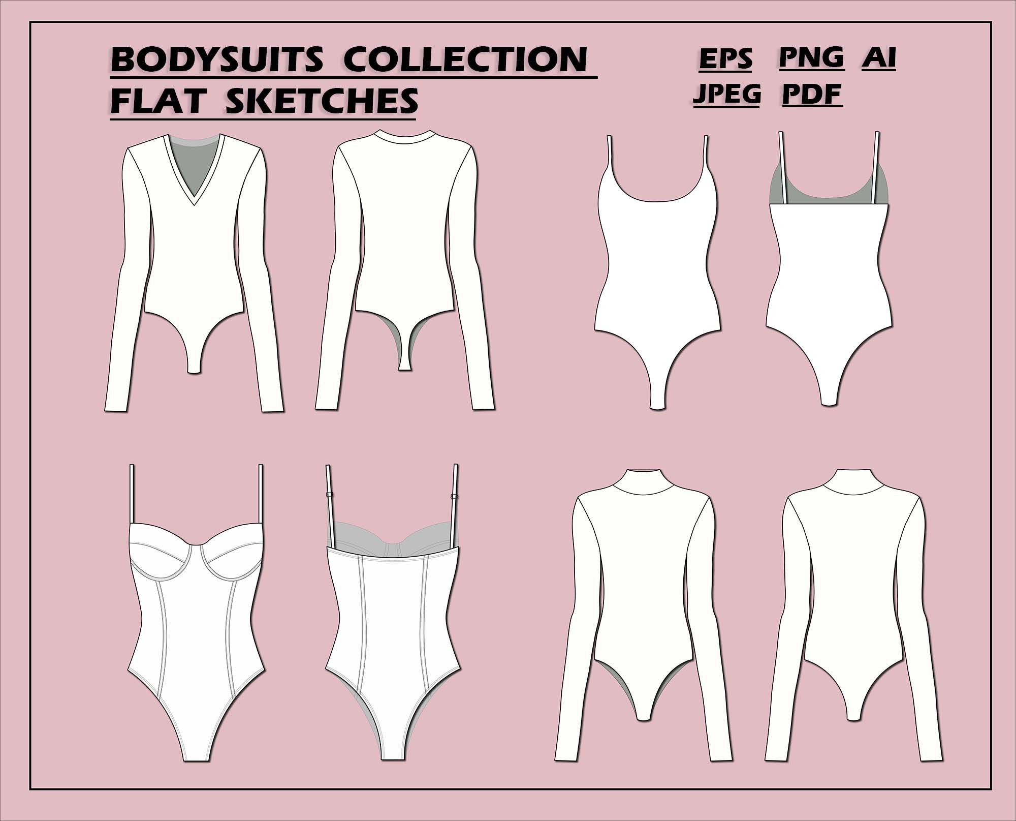 Bodysuits Set Bundle Vector -bodysuit Fashion Flat Sketch for Adobe ...