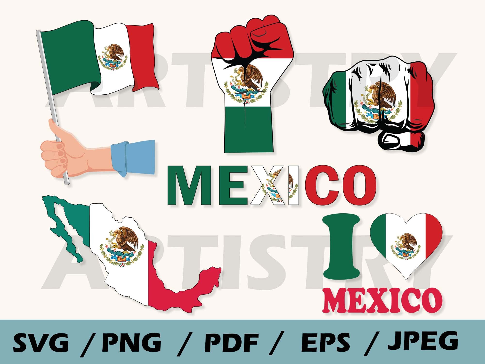 Mexico Flag SVG Bundle: Waving Flag, Fist, Eagle (digital Download) - Etsy