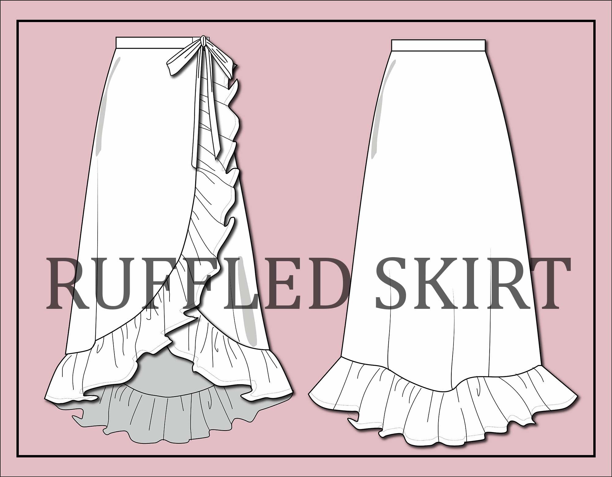 Ruffled Skirt Vector-skirt Vector-fashion Flat Sketch for Adobe ...