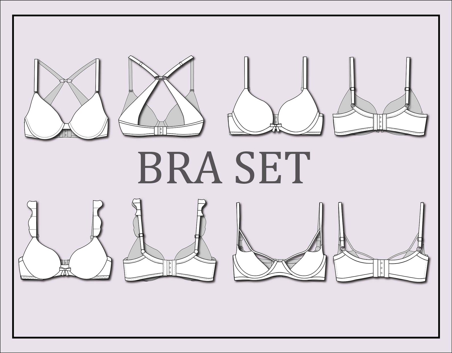 Bra Set Bundle Vector Bra Vector fashion Flat Sketch for - Etsy