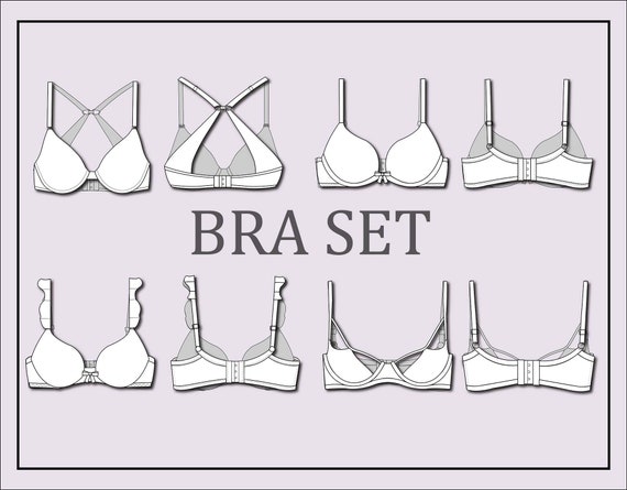 Bra Set Bundle Vector Bra Vector fashion Flat Sketch for - Etsy