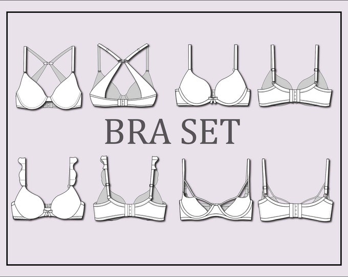 Bra Set Bundle Vector Bra Vector fashion Flat Sketch for - Etsy