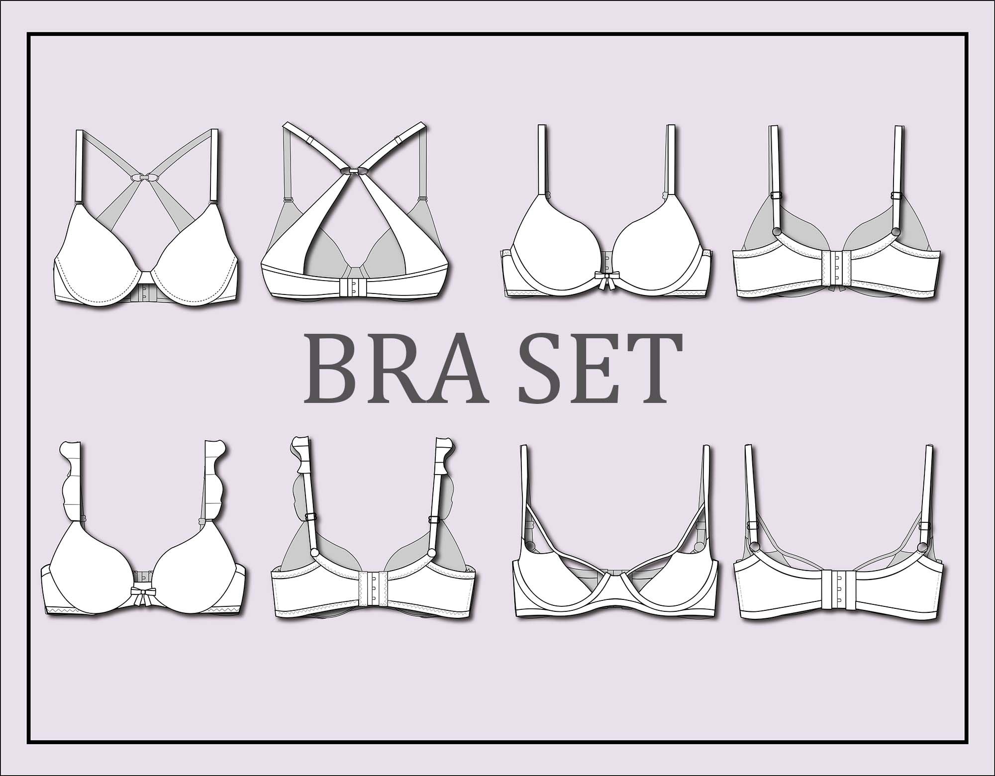 Bra Set Bundle Vector Bra Vector fashion Flat Sketch for - Etsy
