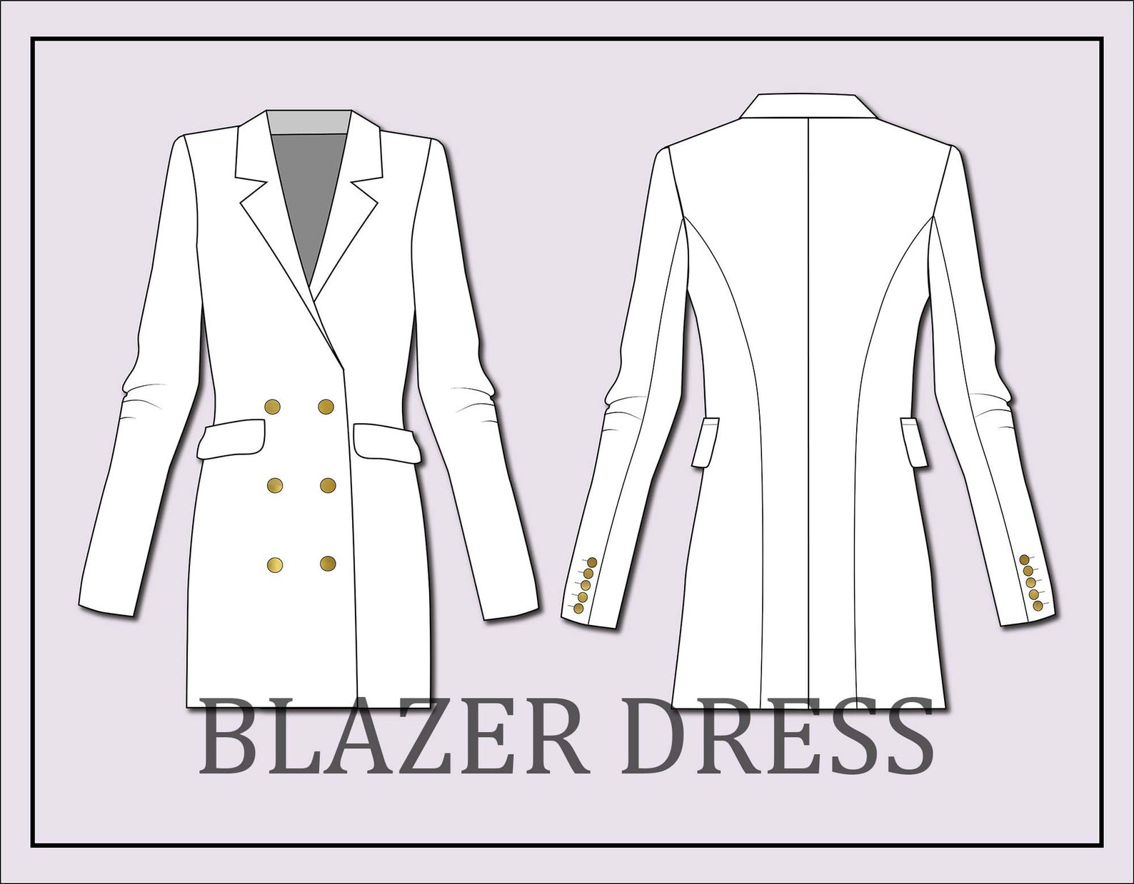 Blazer Dress Vector -long Blazer Vector-fashion Flat Sketch for Adobe ...