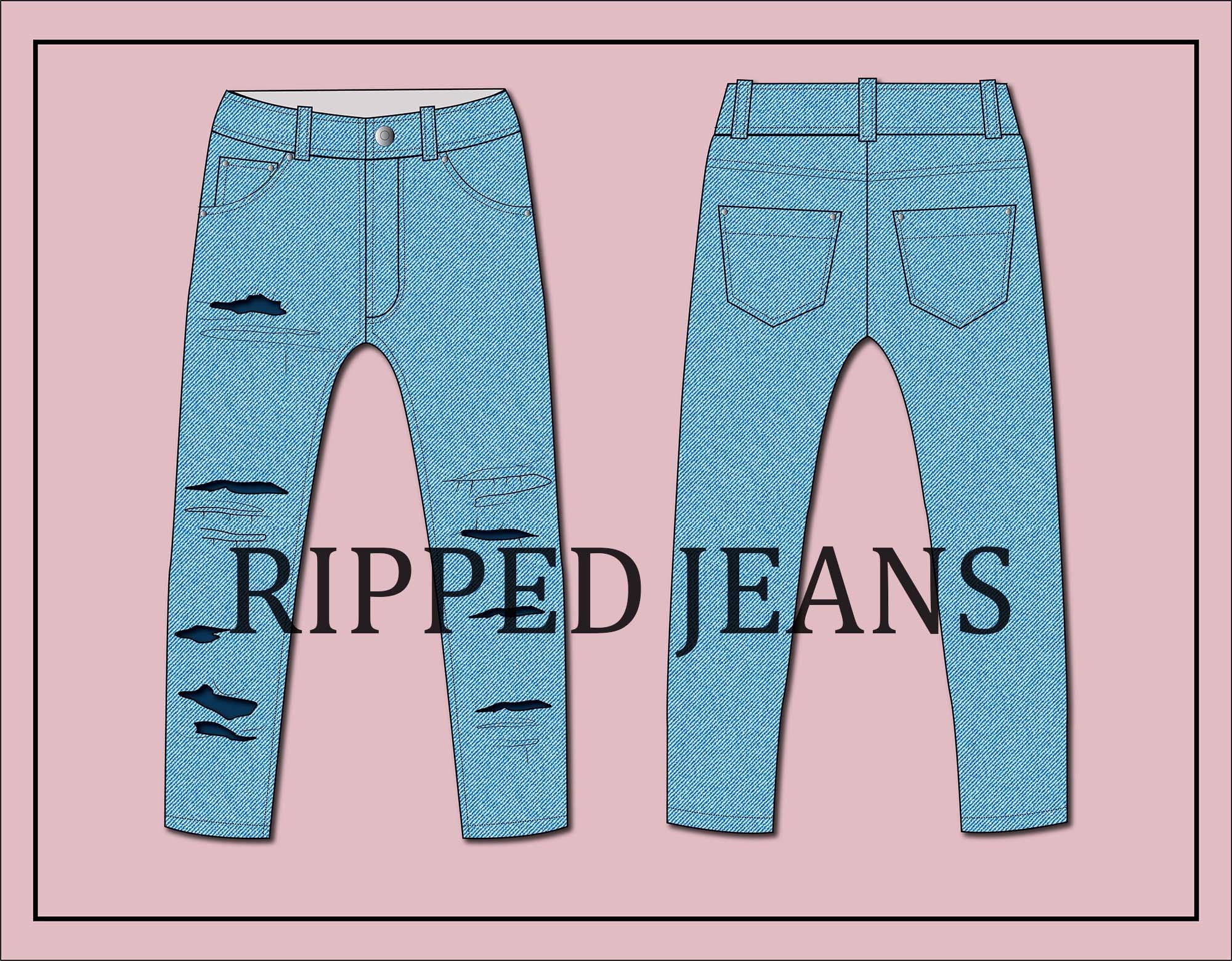 Ripped Jeans Vector- Ripped Denim Pants Vector -fashion Flat Sketch for ...