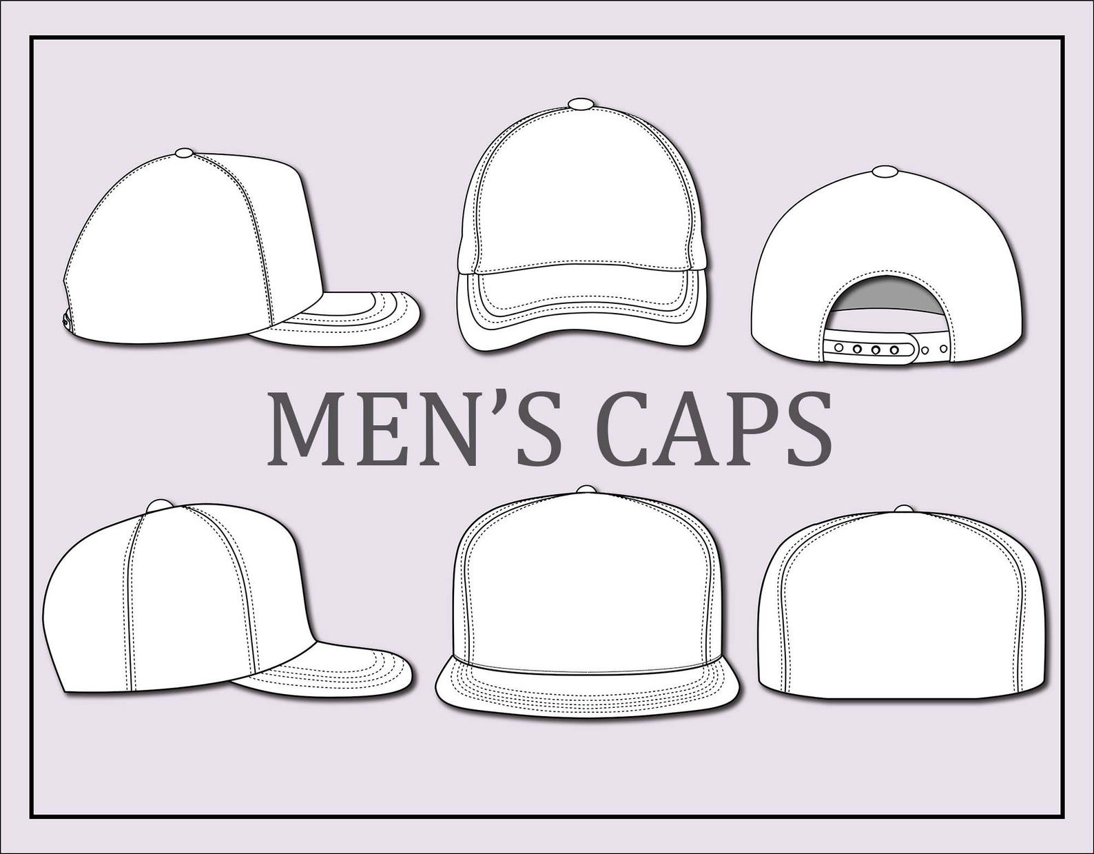 Caps Vector- Sport Caps Vectors-fashion Flat Sketch for Adobe ...
