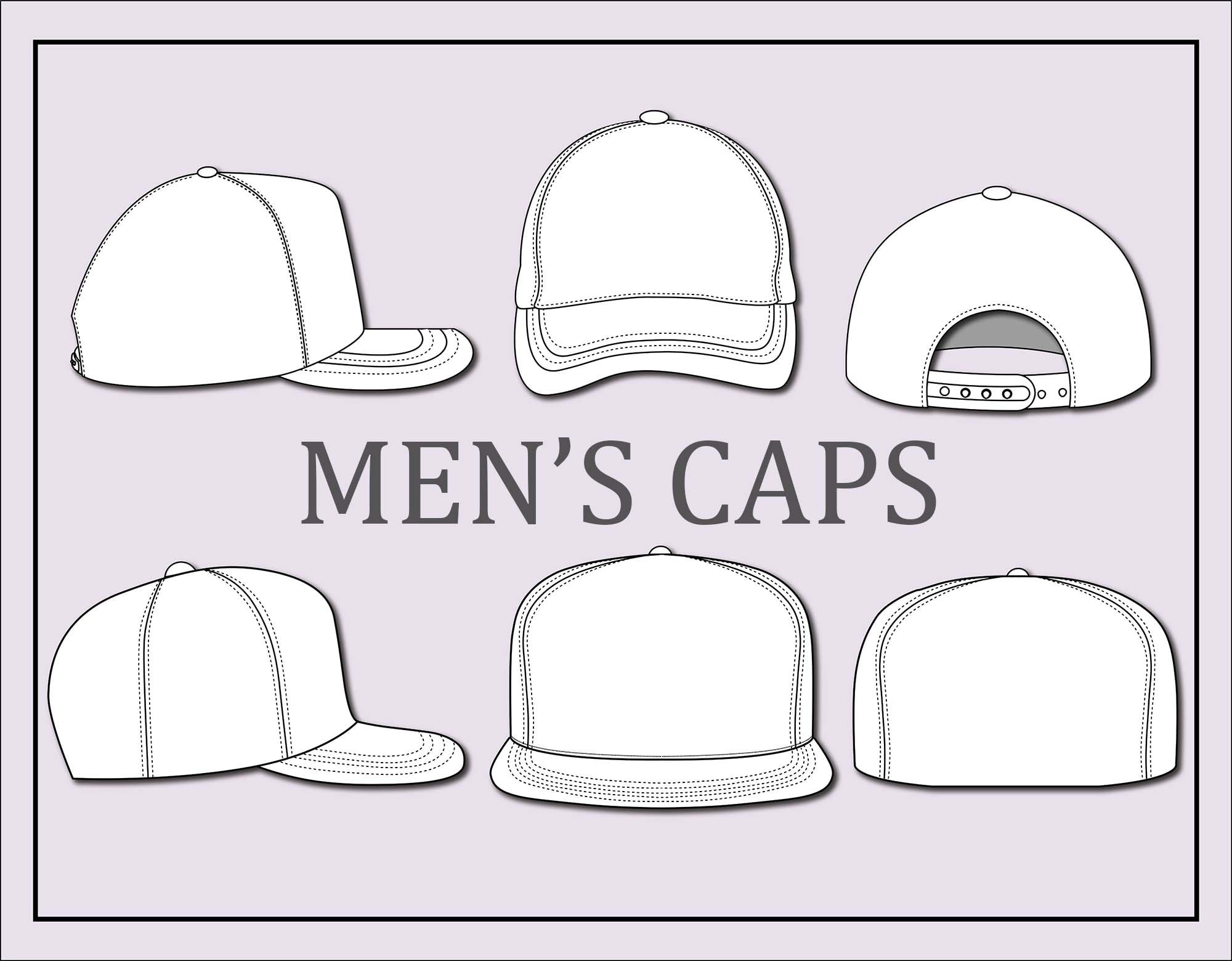 Caps Vector- Sport Caps Vectors-fashion Flat Sketch for Adobe ...