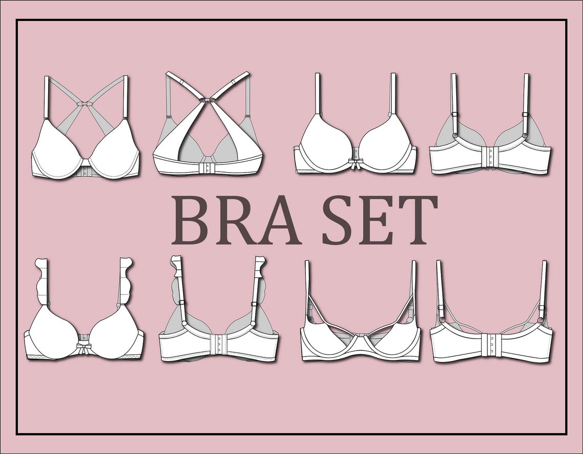 Bra Set Bundle Vector- Bra Vector -fashion Flat Sketch for Adobe ...